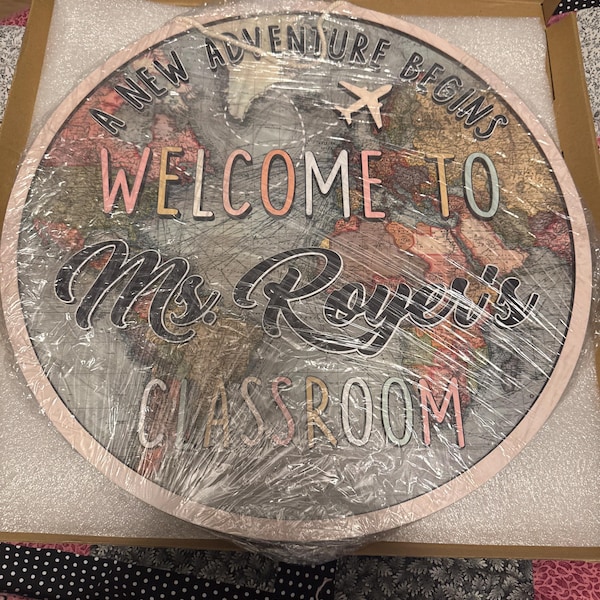 Personalized Welcome Classroom Door Sign, World Map Adventure Themed ...