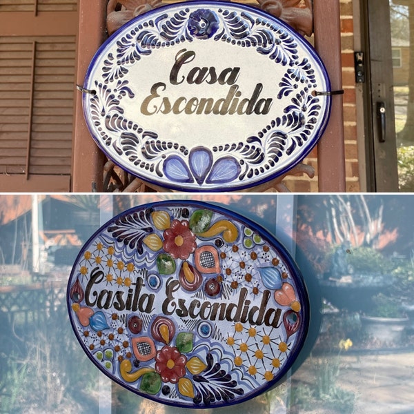 Set of Two 9.5" Personalized Talavera Tile House Sign, Housewarming ...