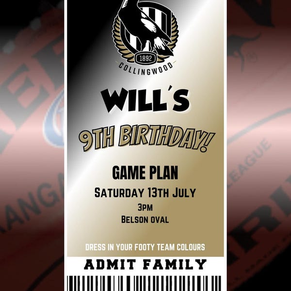 Geelong Cats AFL Themed Birthday Invitation DIGITAL PRINT - Etsy