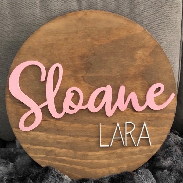 Round Circle 3d Wood Name Sign Room Nursery Name Sign Decor Baby Shower ...