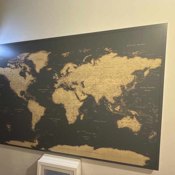 Push Pin World Map Wall Art, Large Places Visited Pin Board to Mark ...