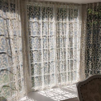 Lace Embroidered Sheer Curtains With Gray 3d Flowers, Extra Wide Luxury ...