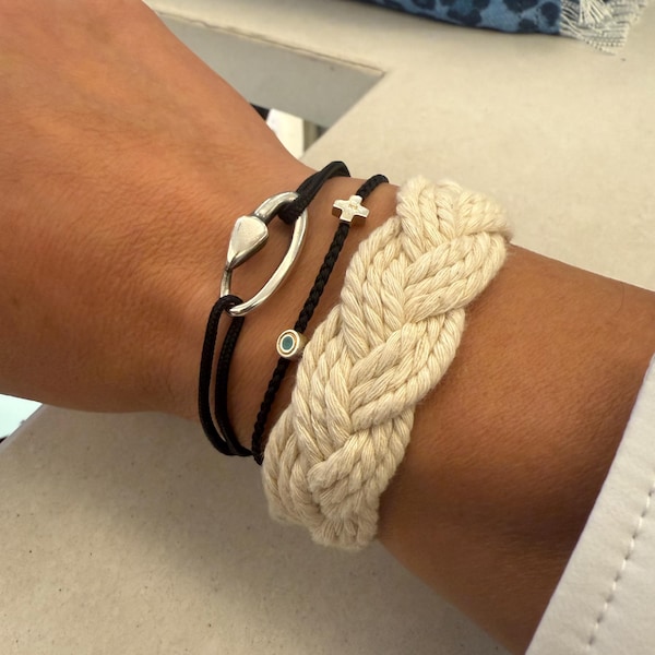 Sailor Knot Bracelet, Turks Head White Rope Bracelets, Cream Cord ...
