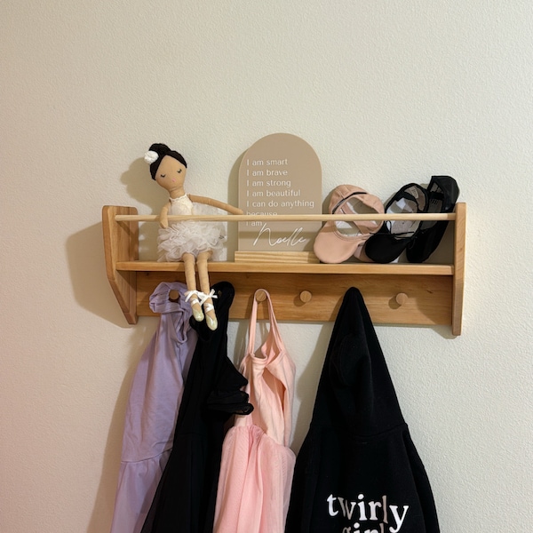 Montessori Baby & Kids Room Shelf With Hooks, Nursery Shelves, Kids ...