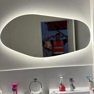 LED Lighted Bedroom Mirror, Asymmetrical Mirror With Led Lights ...