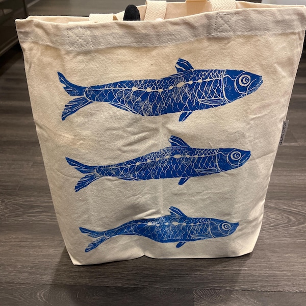 Hand Embroidered Red Sardine Fish Extra Large Canvas Tote Bag ...
