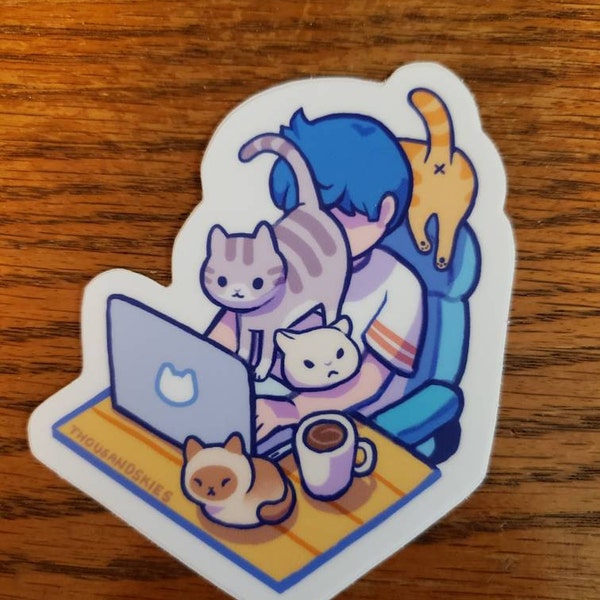 Vinyl Sticker Working From Home With Cats - Etsy