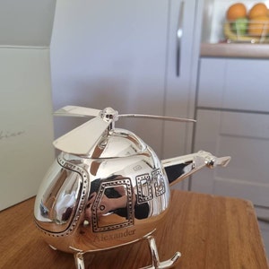 Personalised Engraved Silver-plated Helicopter Bank Money Box ...