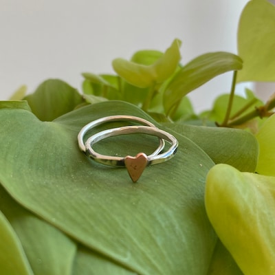 Rustic Primitive Hand Sawn Asymmetrical Heart Ring, Oxidized Sterling ...