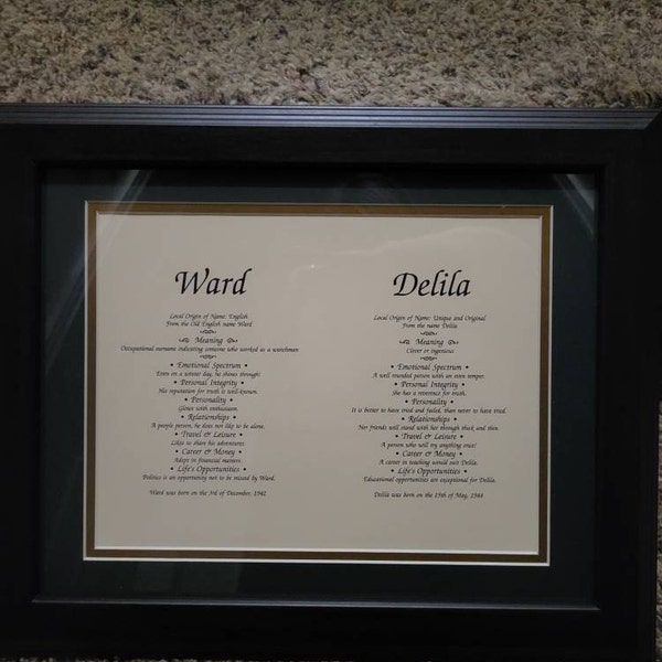 First Name Origin and Meaning Print Framed and Matted Any Name ...