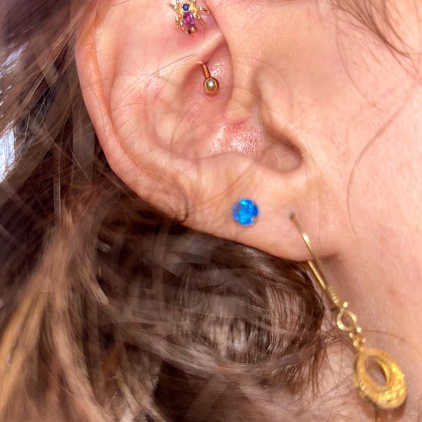 14K Solid Gold Moss Agate Daith Piercing Jewelry Hinged Ring Cartilage ...