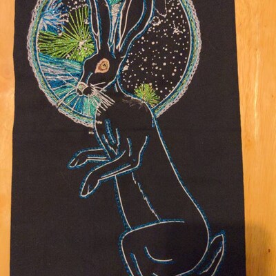 Moon Flower Back Patch Print on Black Cotton Canvas - Etsy