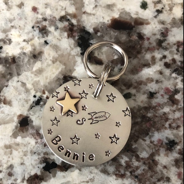 Custom Dog Id Tag- Pet Tag With Rocket and Star- Comet- Pet Id Tag - Etsy