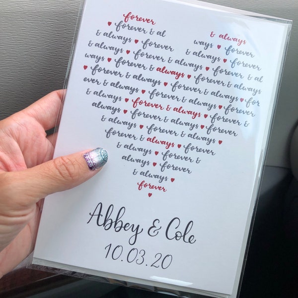 Personalized Wedding Card, Forever and Always Heart Card for Wedding ...