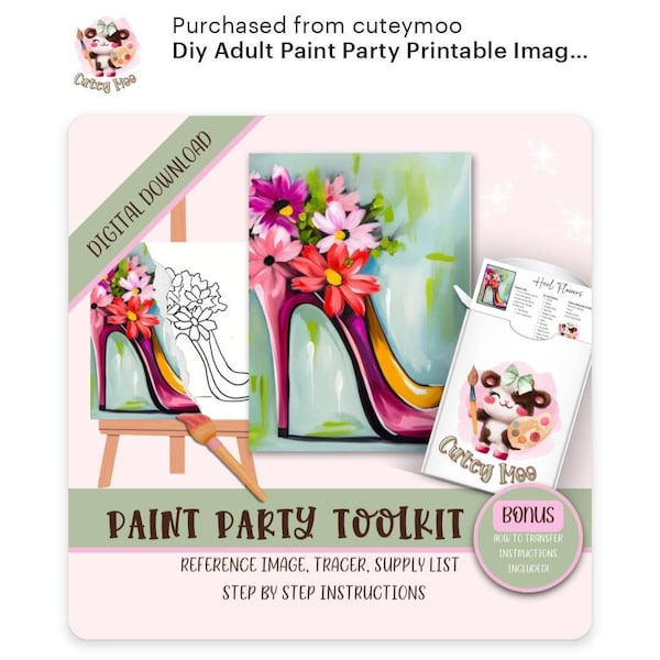 Ladies Night Out Sip and Paint Party Kit Canvas, Pre Drawn Template for ...