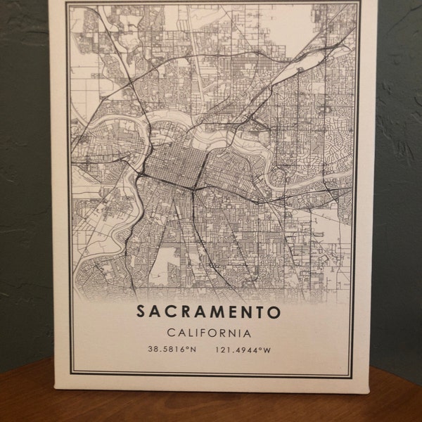 Sacramento Map Print Poster Canvas | California Map Print Poster Canvas ...