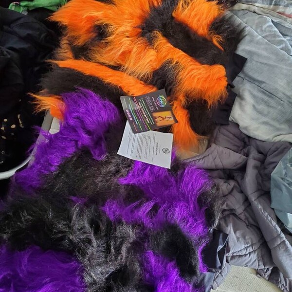 Fluffy Furry Leg Warmers Neon Patchwork Multi Colour Fur Lots of ...