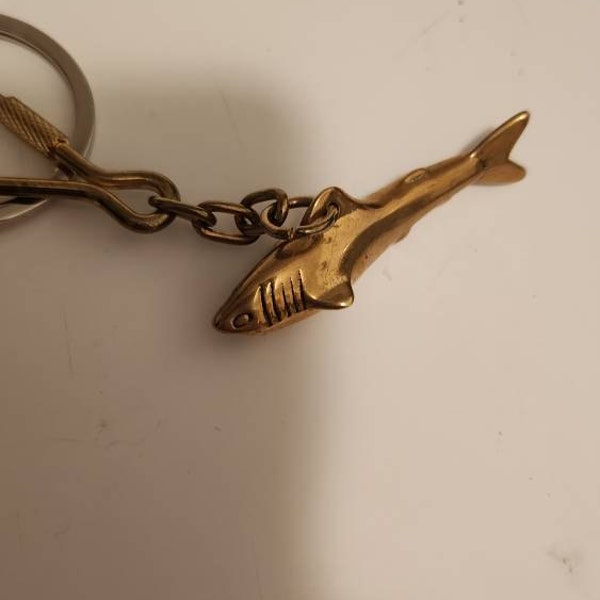Vintage 1980's Brass Shark Keychain - Etsy