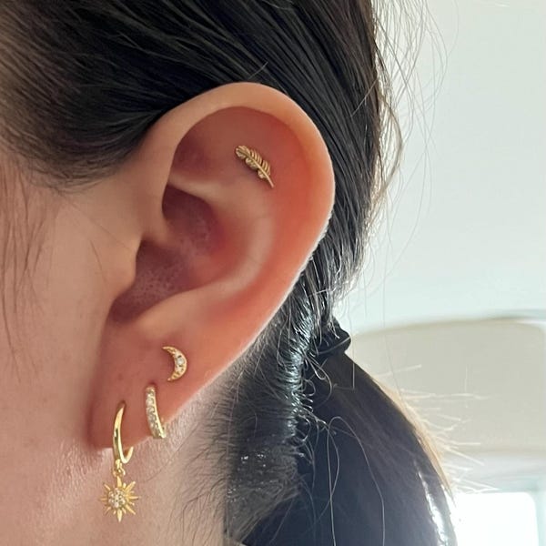 Dainty Bezel Rook Hoop Earring Bezel Stone Helix Hoop Rook Earring ...