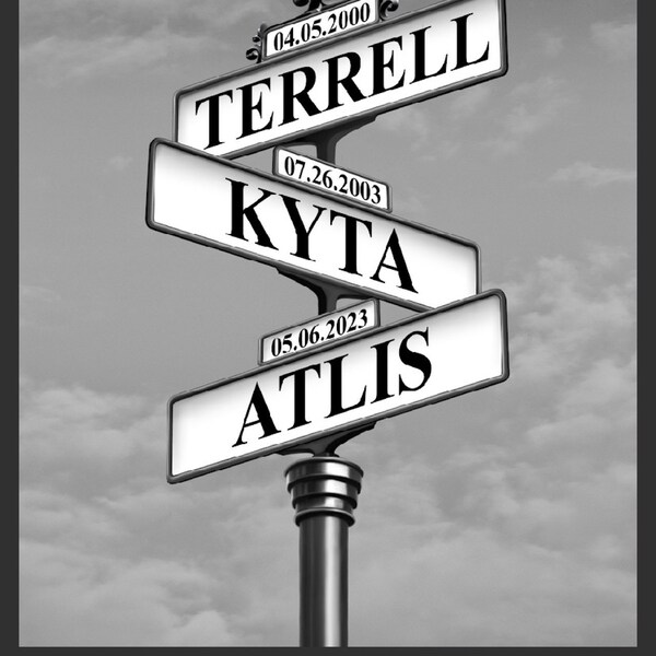 Custom Children Names Sign, Sky Background, Family Name Street Sign ...