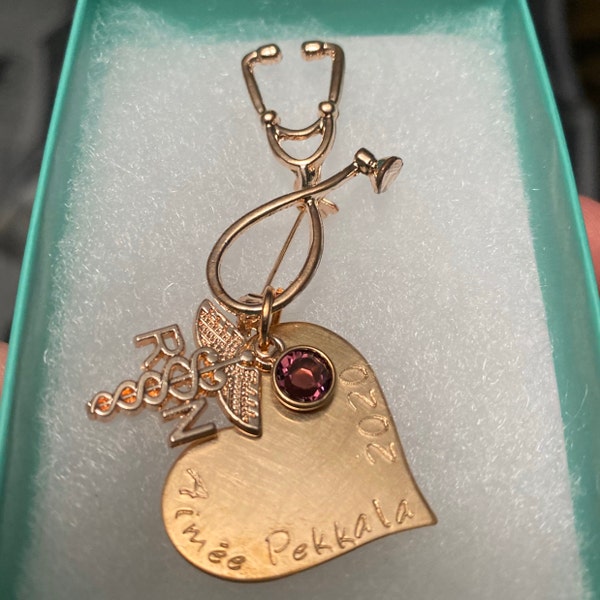 Rose Gold Stethoscope Heart Nurse Pin - RN Pin - Nurse Graduation - NP ...