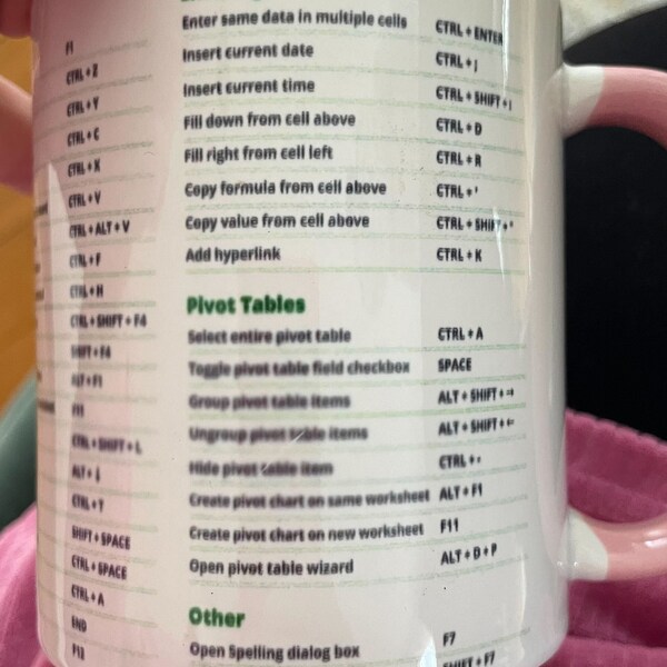 Excel Shortcut Mug, Excel Shortcuts Mug With Color Inside, Accountant ...