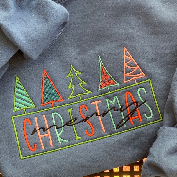 Retro Christmas Embroidery Designs, Minimalist Vintage Merry Christmas ...