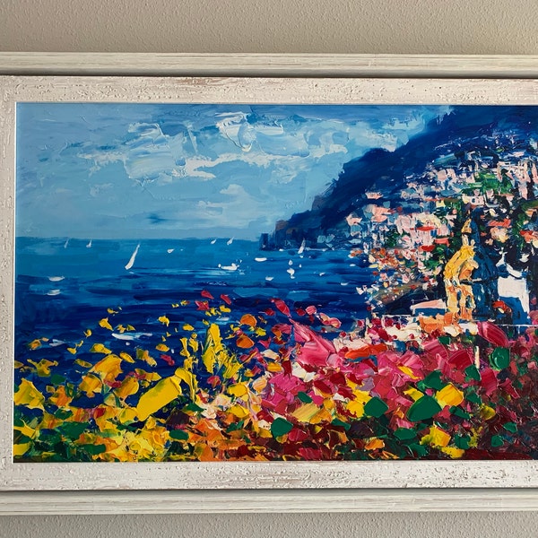 Original Positano Oil Painting on Canvas, Italian Church View Amalfi ...