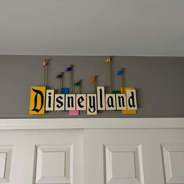 Vintage Disneyland Entrance Sign With Flags - Etsy
