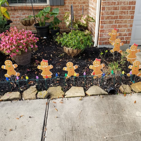 Gingerbread Man & Woman Pathway Markers, 16pc Christmas Yard Art, Yard ...