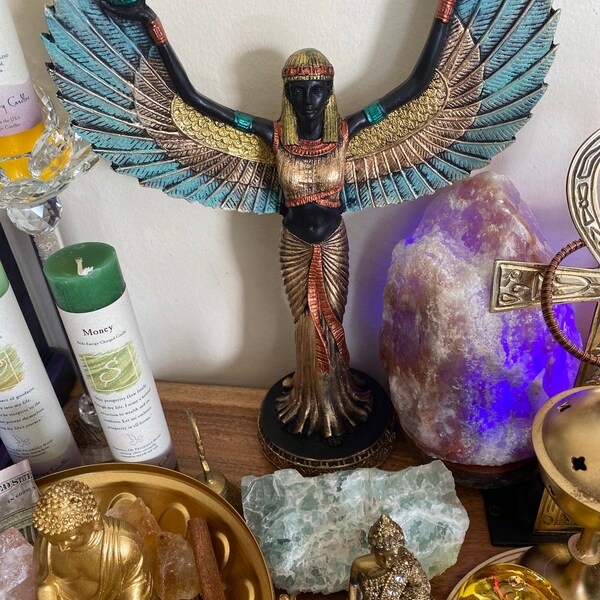 Egyptian Goddess Isis Open Wings Statue, Isis Candle Holder, Ancient ...