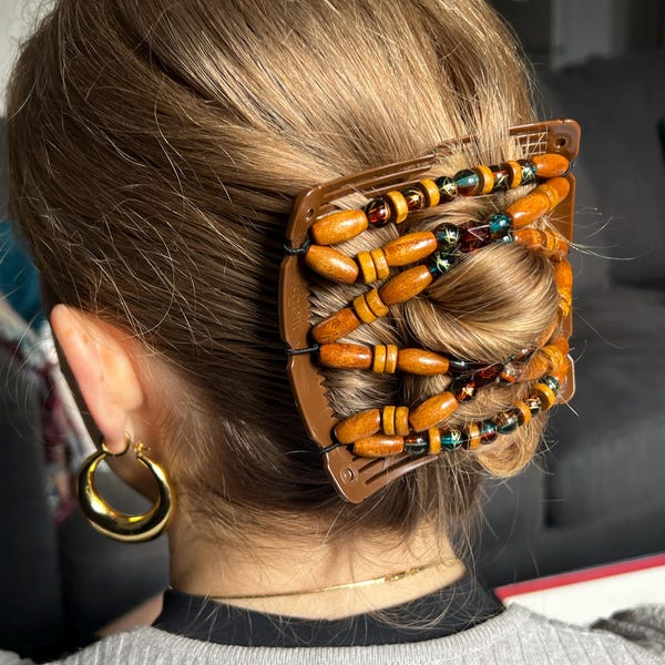 Chocolate Ebony Beaded Hair Accessory, Double Hair Combs for French ...