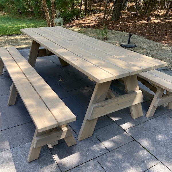 8 Ft. Cedar Picnic Table With Separate Benches - Etsy