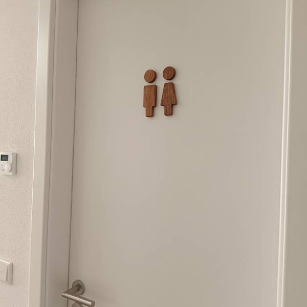 Natural Oak Wood Restroom Sign, Wooden Door Plate, Male and Female ...