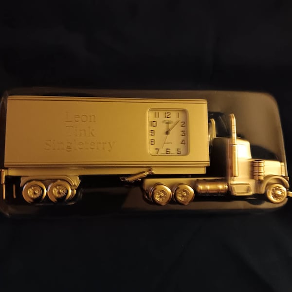 Silver Metal Semi Truck Mini Desk Clock - Engraved Personalized Desktop ...