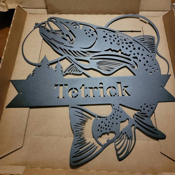 Trout Fishing Metal Sign for Outdoor or Indoor Decor, Cabin, Man Cave ...