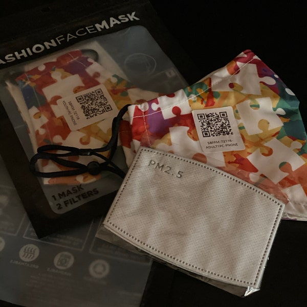 Autism Awareness Face Mask Colorful Puzzle Pieces Over the Ear Fashion ...