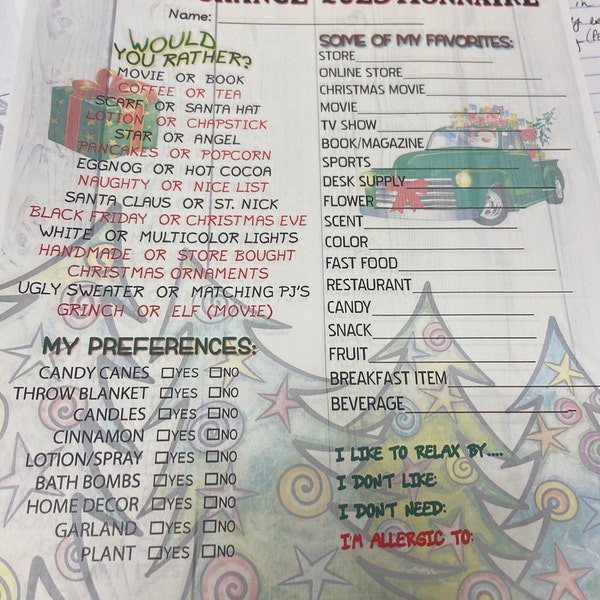 FILLABLE Printable PDF Gift Exchange Questionnaire - Secret Snowflake ...