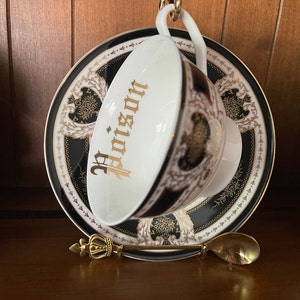 Gorgeous Black and Gold Tea Set, Bat, Cat, Crow and Moth Design ...