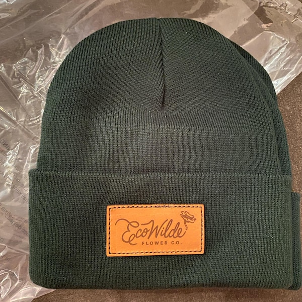 Leather Patch Beanies | Custom Engraved Logo Beanie, Real Leather Patches, Branded Beanies ...