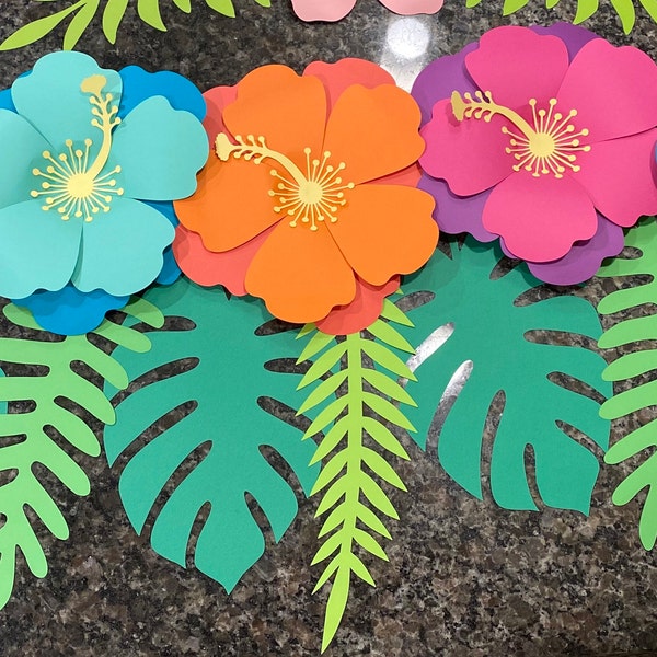 Svg Paper Flower Hibiscus Template, TROPICAL SET Hawaiian Flower,3 ...