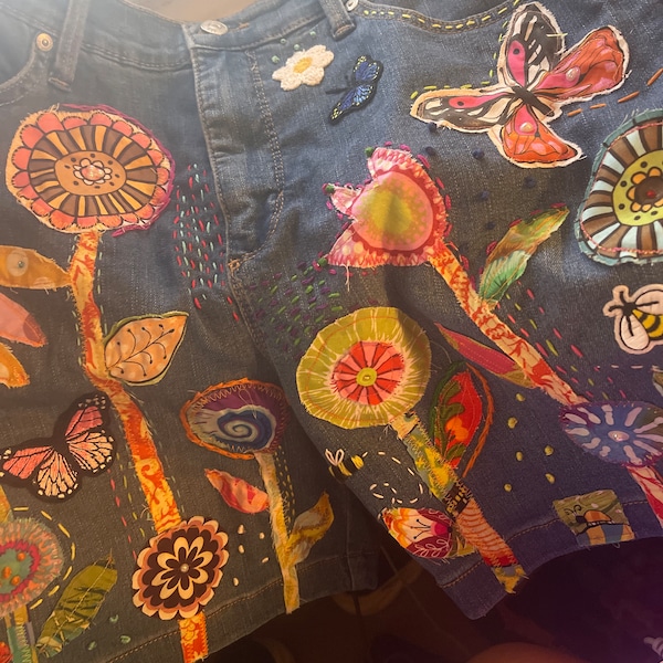 Custom Patchwork Jeans - Kantha Made to Order - Patchwork Hippie Boho Denim Patch Work Recycled ...