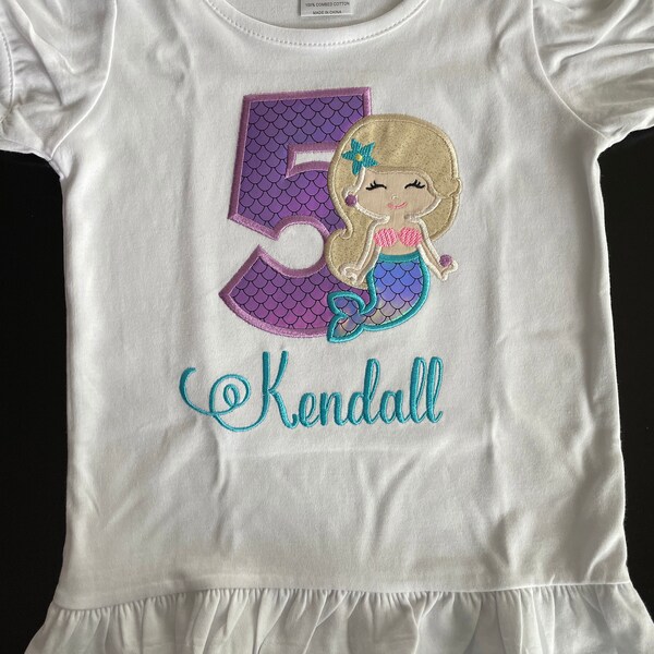 Mermaid Birthday Shirt With Name, 5th Sparkly Mermaid Tee, Mermaid ...