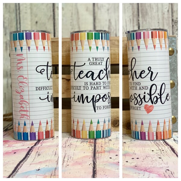 20 Oz Skinny Tumbler Rainbow Pencils Teacher Tumbler Crayons Teacher ...