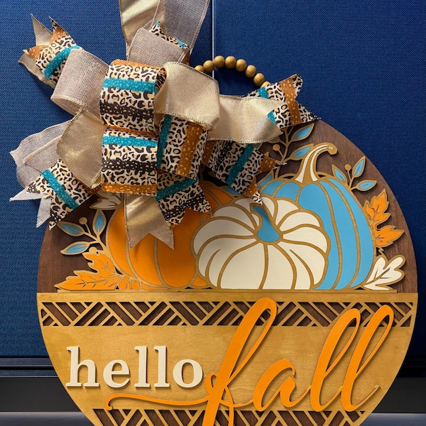Hell Fall Door Hanger SVG Laser Cut Files: Floral Pumpkin Welcome Sign ...