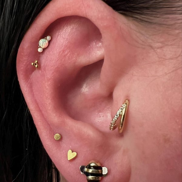 Titanium Cz Heart Push Pin Labret, Threadless Flat Back Earrings ...