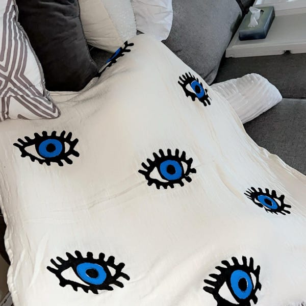 Turkish Cotton Green Evil Eye Kimono, Cardigan Robe, Evil Eye Ethnic ...