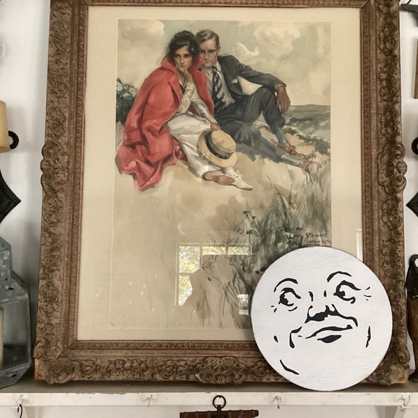 Man in the Moon Sign, Moon Face Sign, Vintage Halloween Sign, Retro ...