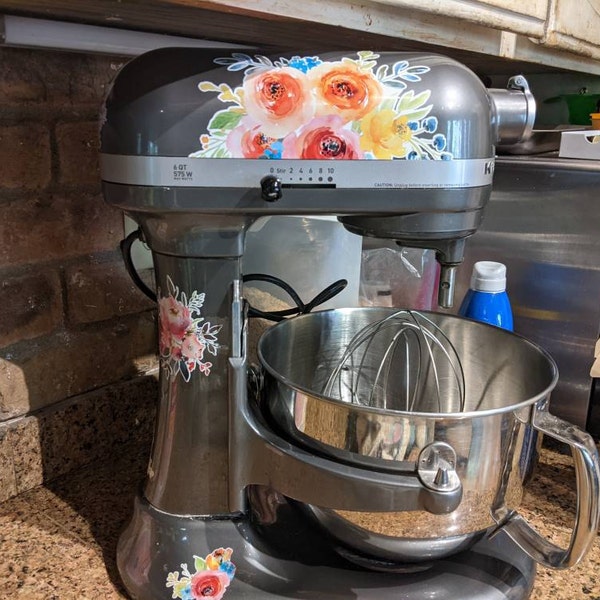 Dark Pink Watercolor Flower Mixer Decals: Kitchen Decor - Etsy
