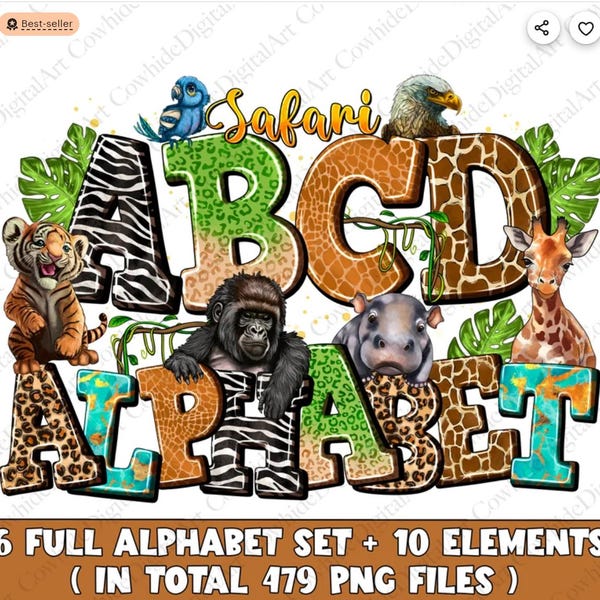 Safari Zoo Doodle Alphabet Bundle PNG , Safari Zoo PNG Letters, Numbers ...